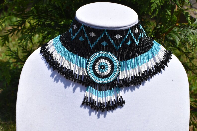 Native American Style Beaded Necklace, Beaded Choker, Seed Bead ...