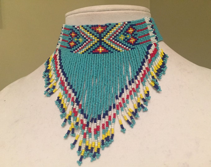 Native American Style Seed Bead Choker and Earrings Multicolor Seed ...
