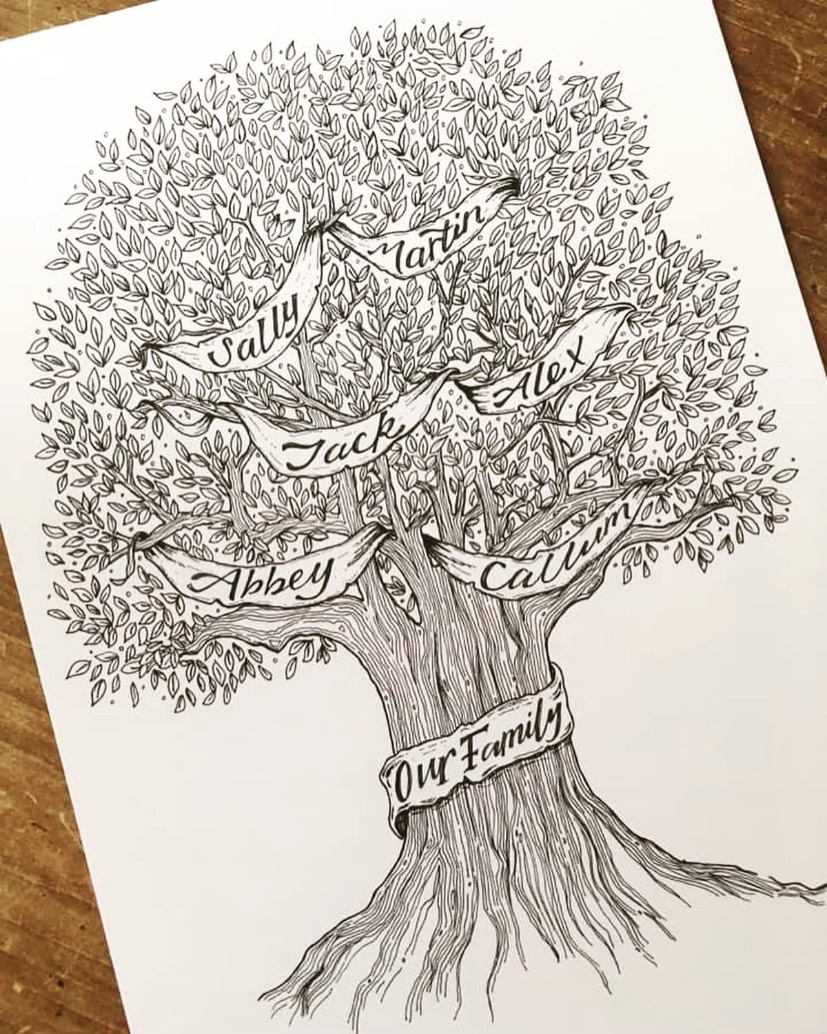 A4 Bespoke Hand Drawn Family Tree Made to Order. Hand Lettered to Your ...