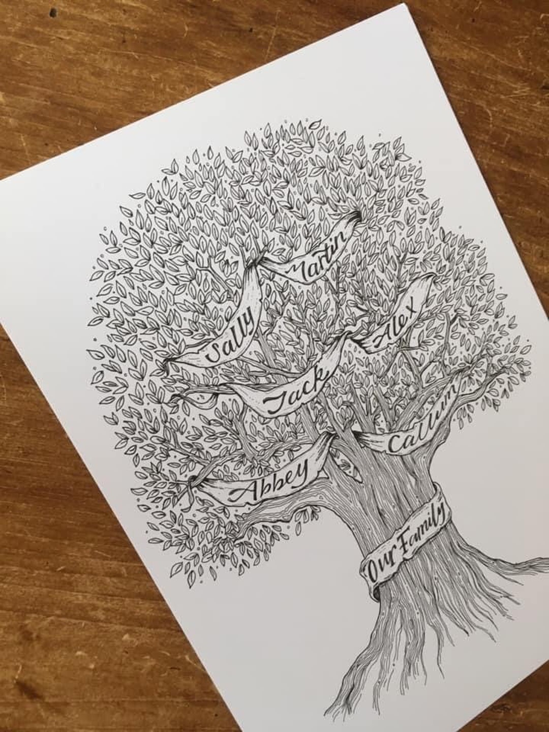 A3 Bespoke Family Tree Illustration. Hand Lettered to Your ...