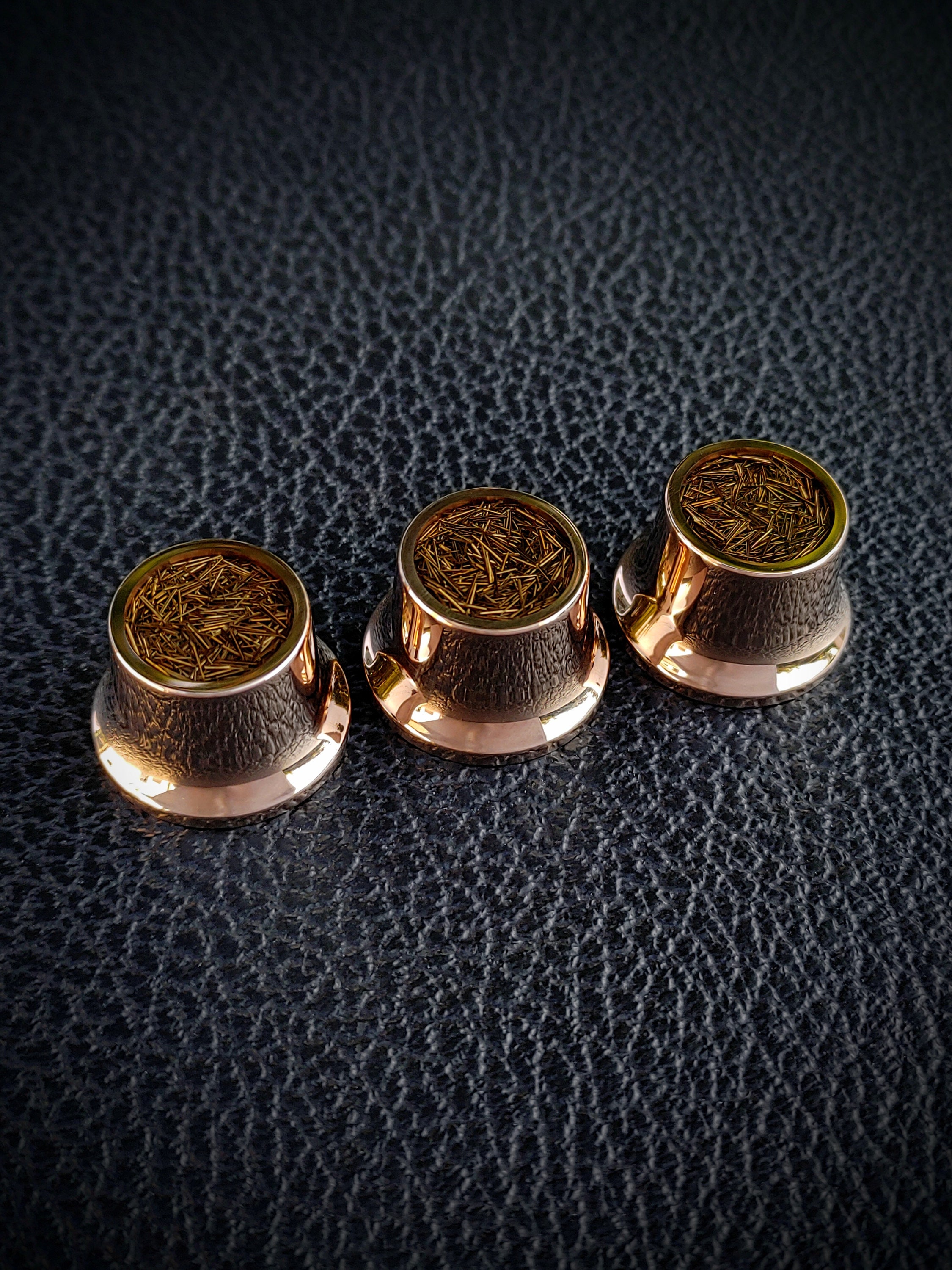 Custom Guitar Knob Set, Handmade, Bronze, With Aged Bronze Shaving Inlay, Set for Strat Style ...