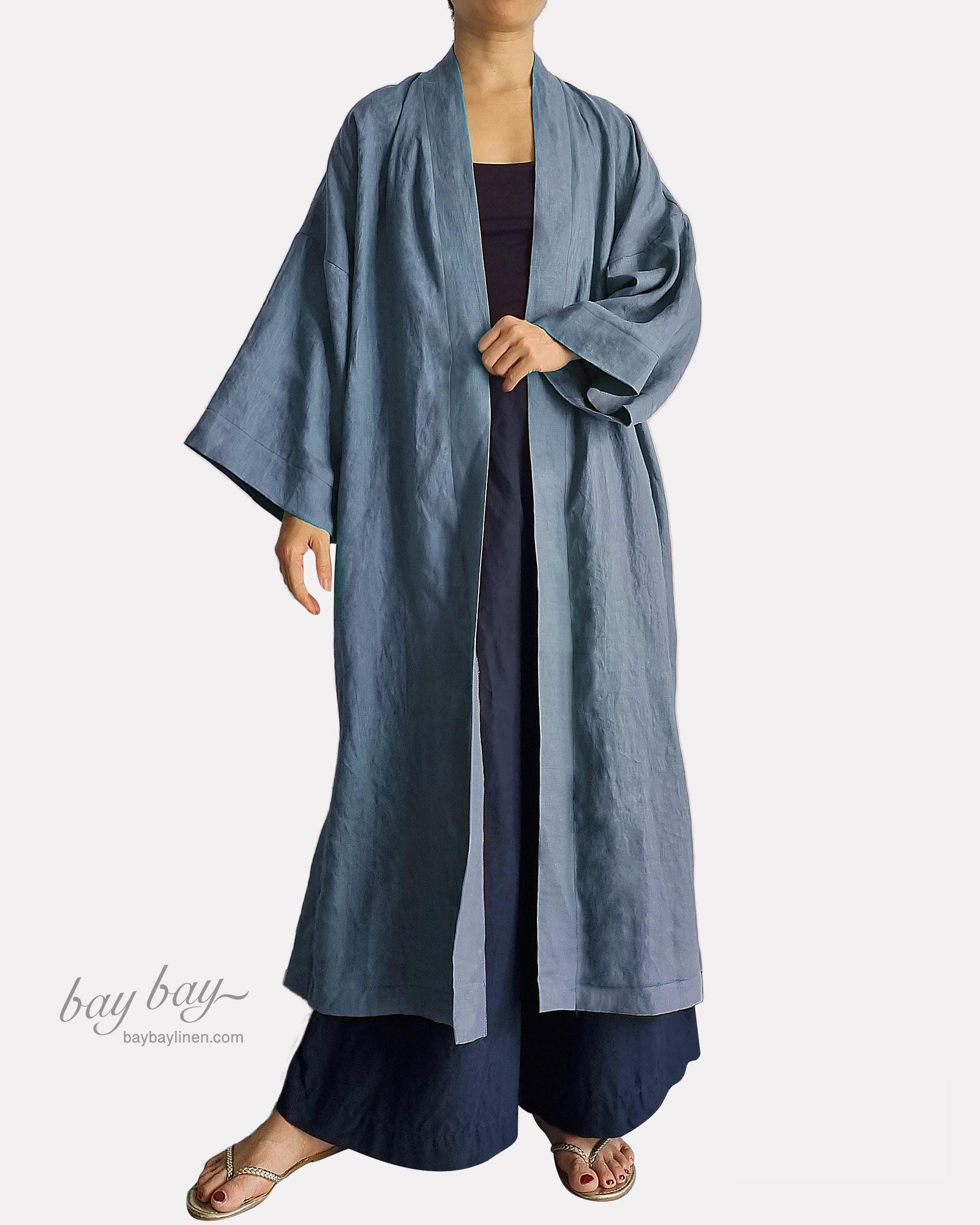100% Linen Duster With Belt, Drop Shoulder Oversized Comfortable Kimono ...