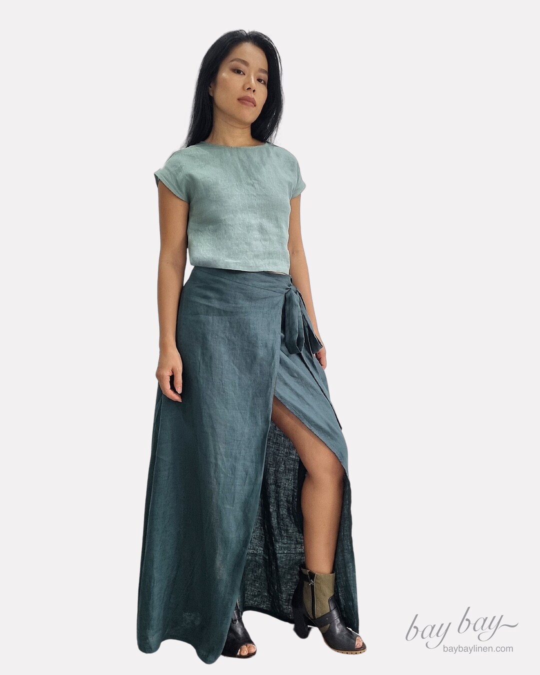 100% Linen Wrap Skirt With Side Tie, Maxi Linen Skirt, High Waist Skirt ...