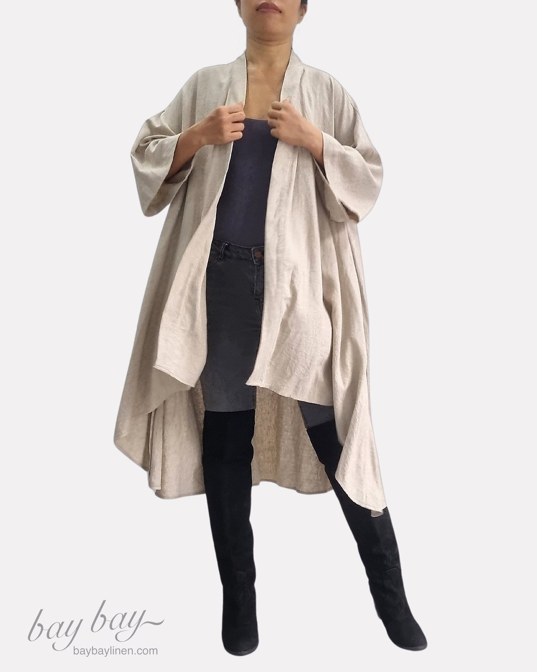 High-low Pure Linen Kimono, Flowy Duster Jacket, Handmade Minimalist ...