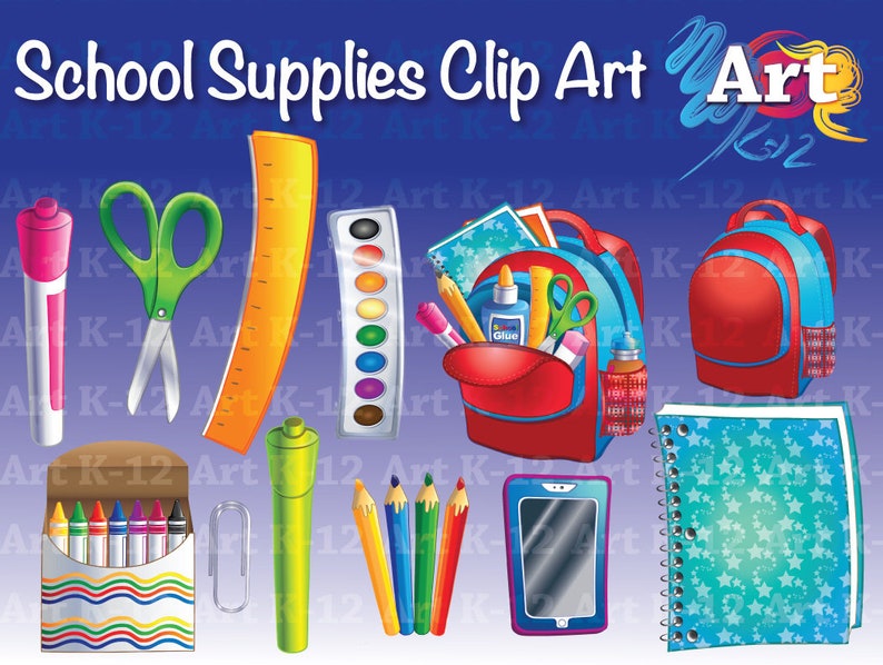 School Supplies Clip Art - Commercial or Personal Use - Etsy