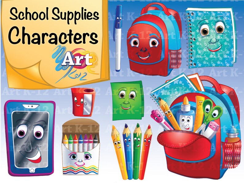 School Supplies Characters - Commercial or Personal Use - Etsy