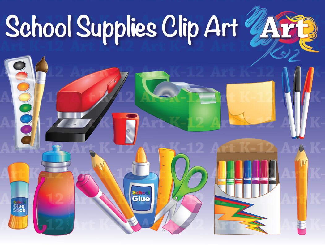 School Supplies Clip Art - Commercial or Personal Use - Etsy
