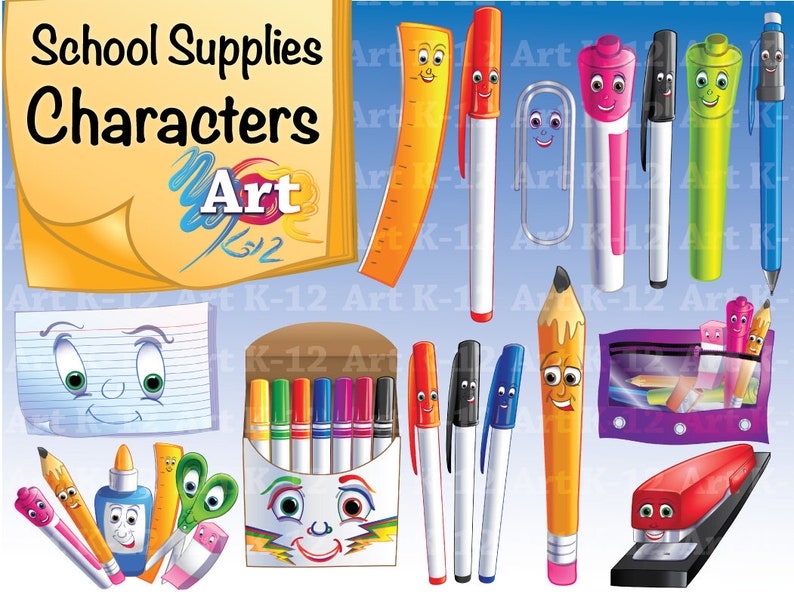 School Supplies Characters - Commercial or Personal Use - Etsy