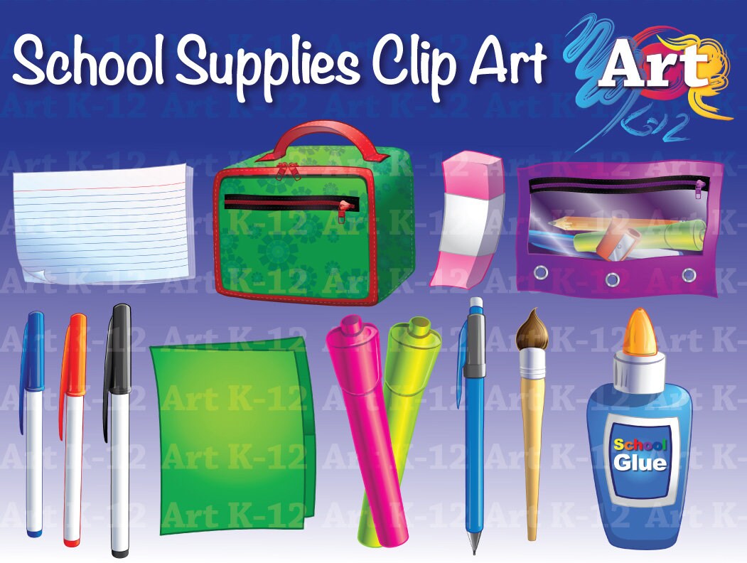 School Supplies Clip Art - Commercial or Personal Use - Etsy