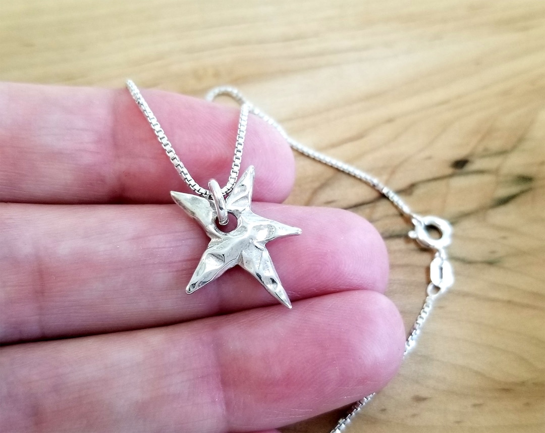 Hammered Sterling Silver Abstract Star Pendant Necklace or Earrings by ...