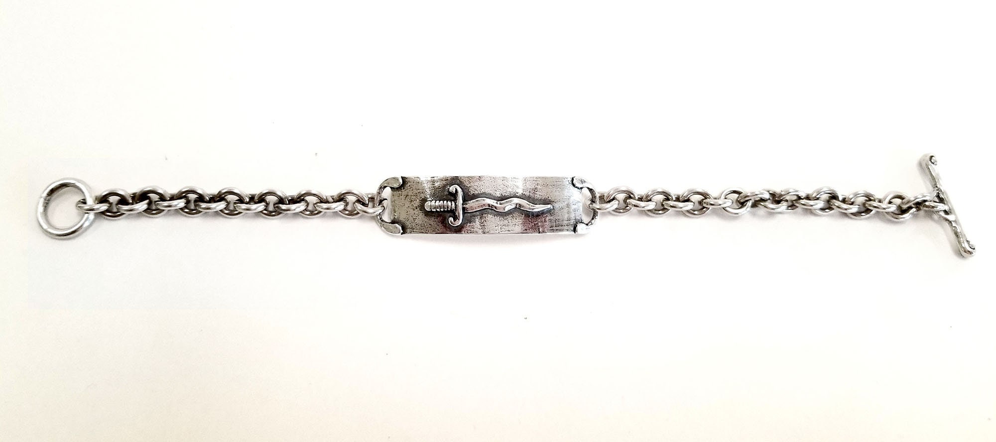Unique Sterling Silver Dagger ID Bracelet, Chunky Chain ID Unique Sterling Silver Dagger ID Bracelet, Chunky Chain ID