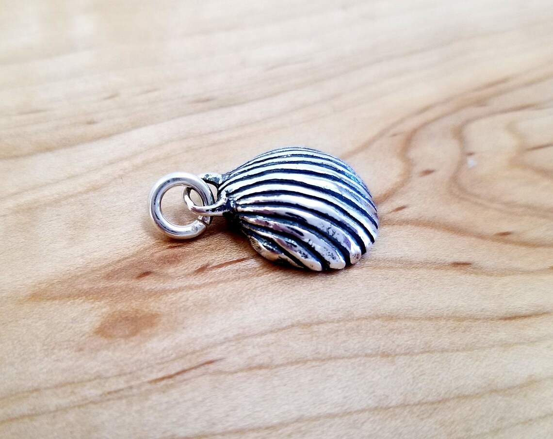 Vintage Sterling Silver Clam Shell Charm Necklace Chain | Etsy