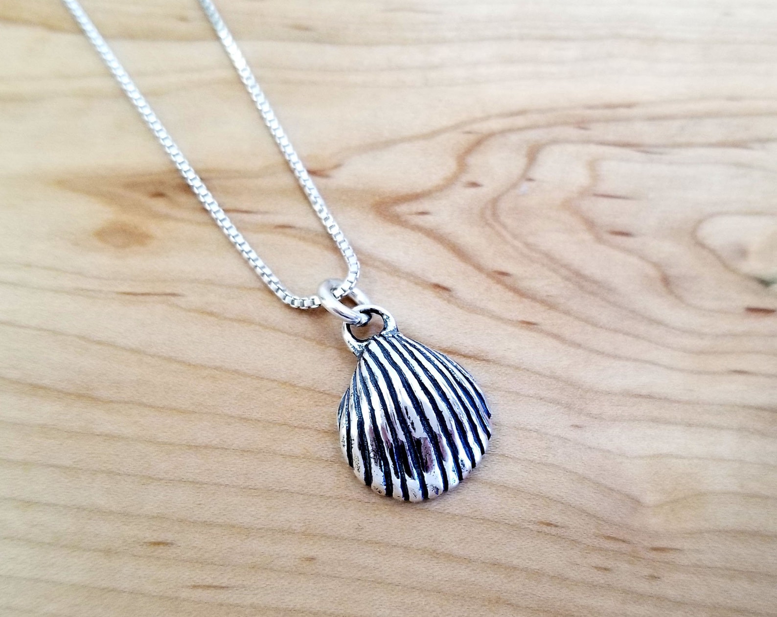 Vintage Sterling Silver Clam Shell Charm Necklace Chain | Etsy