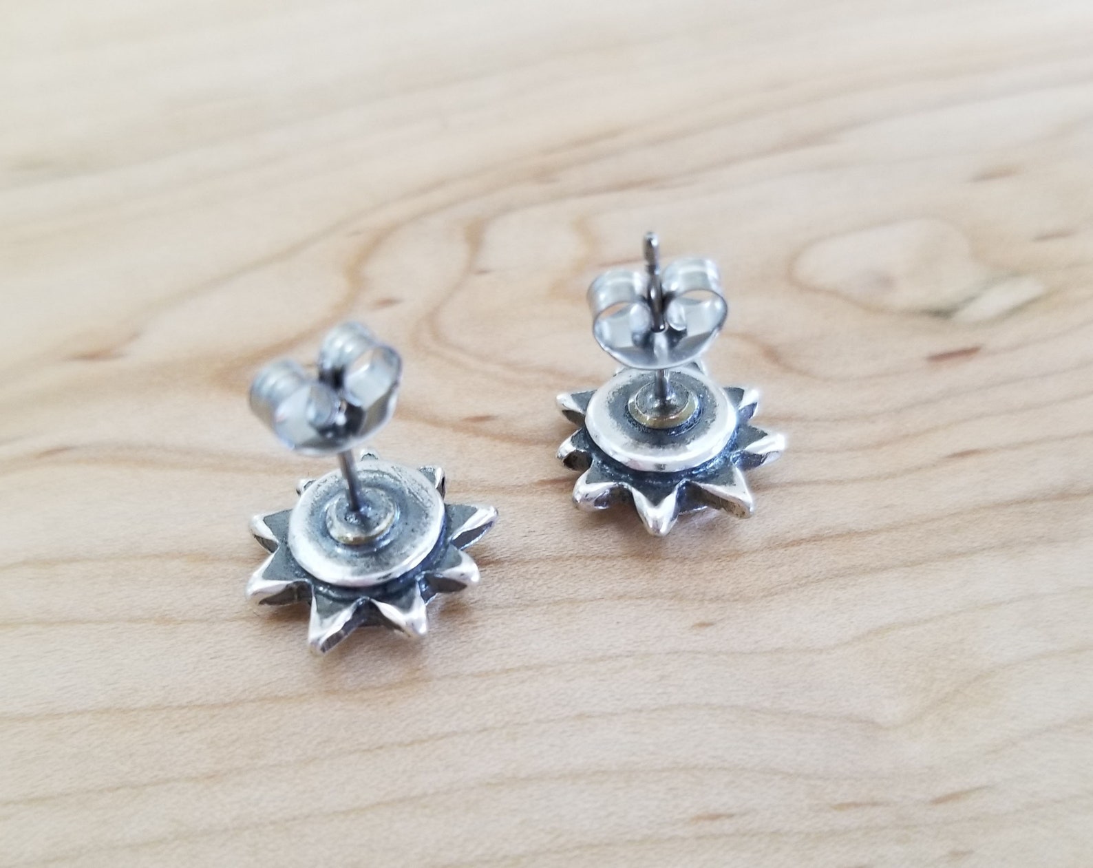 Vintage Sterling Silver Sun Stud Earrings: 3D Minimalist Design - Etsy
