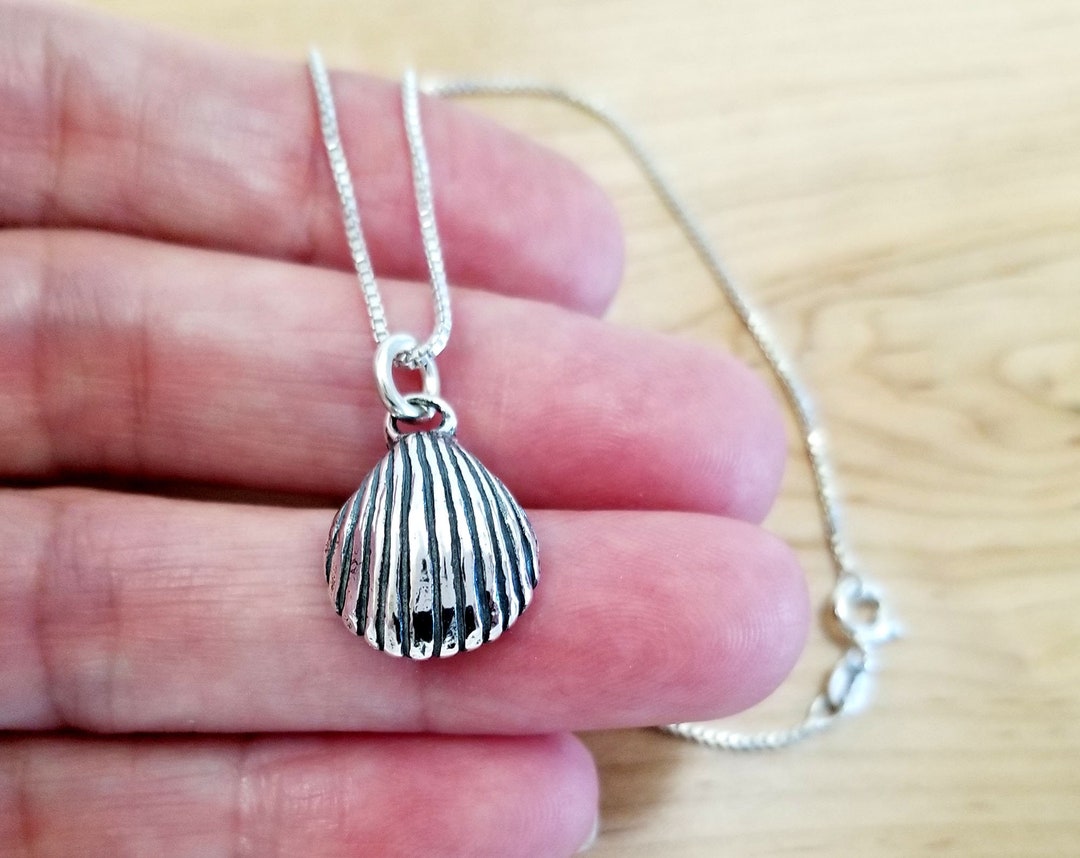 Vintage Sterling Silver Clam Shell Charm Necklace - Chain Optional ...
