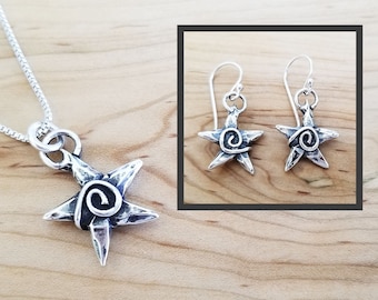 Hammered Sterling Silver Abstract Star Pendant Necklace or Earrings by ...
