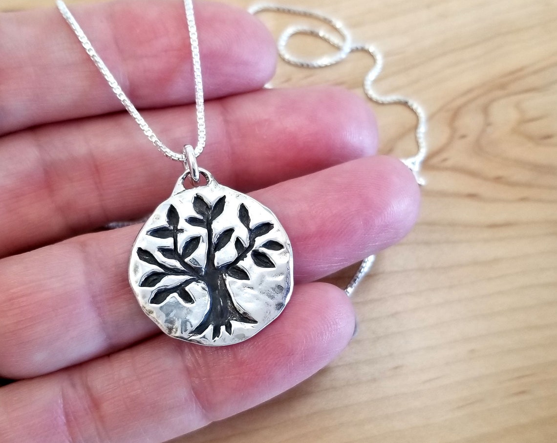 Unique Hammered Sterling Silver Tree of Life Charm Pendant - Etsy