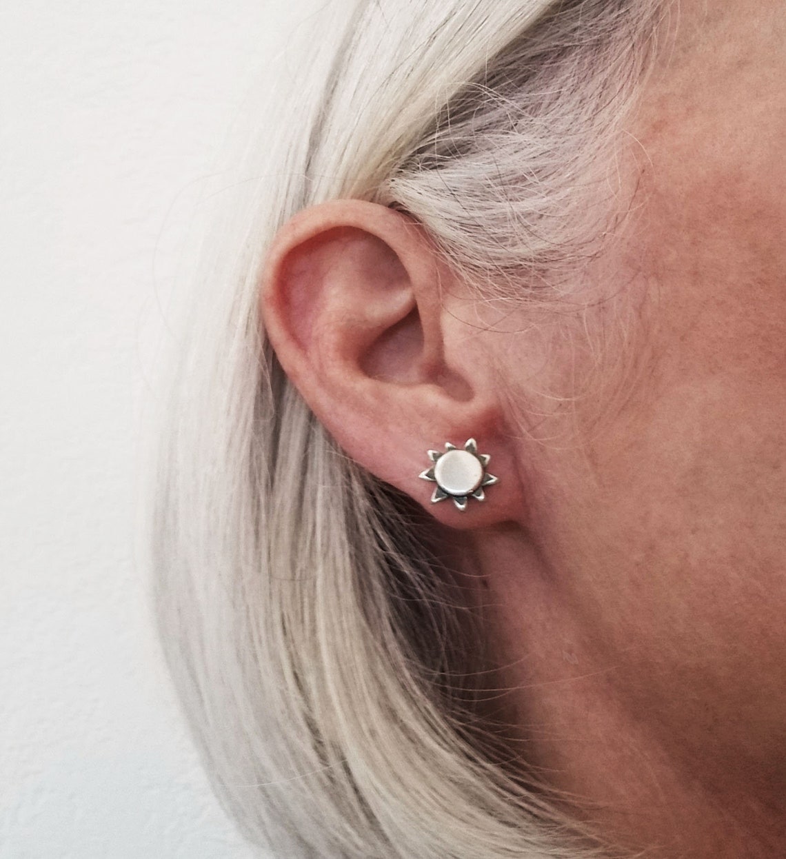 Vintage Sterling Silver Sun Stud Earrings: 3D Minimalist Design - Etsy