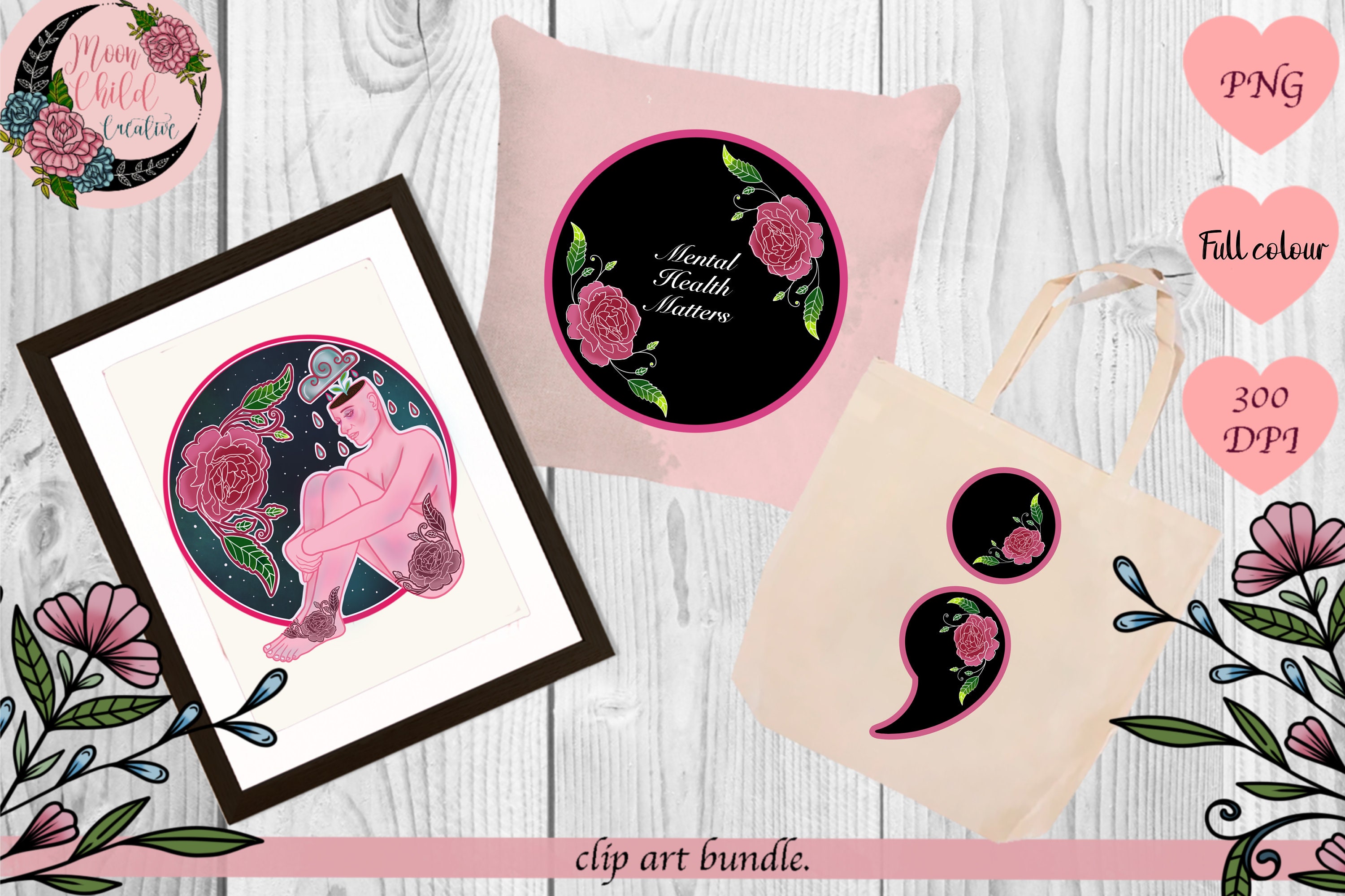 Mental Health Clipart Bundle, Self Care, 300 Dpi Transparent Background ...