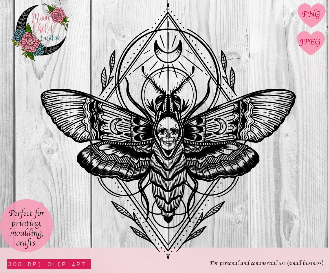 Deaths-head Moth Clip Art, Moth Png File, Skull Clipart, Halloween and ...