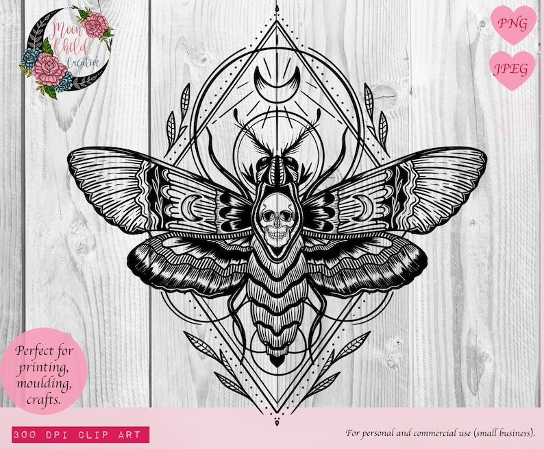 Deaths-head Moth Clip Art, Moth Png File, Skull Clipart, Halloween and ...