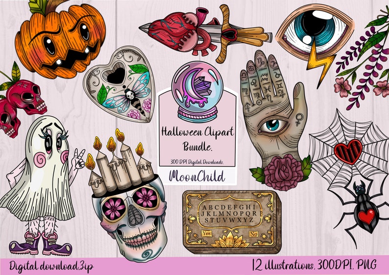 Witch Clipart, Pastel Goth Clipart, Halloween Clip Art, Mystical ...