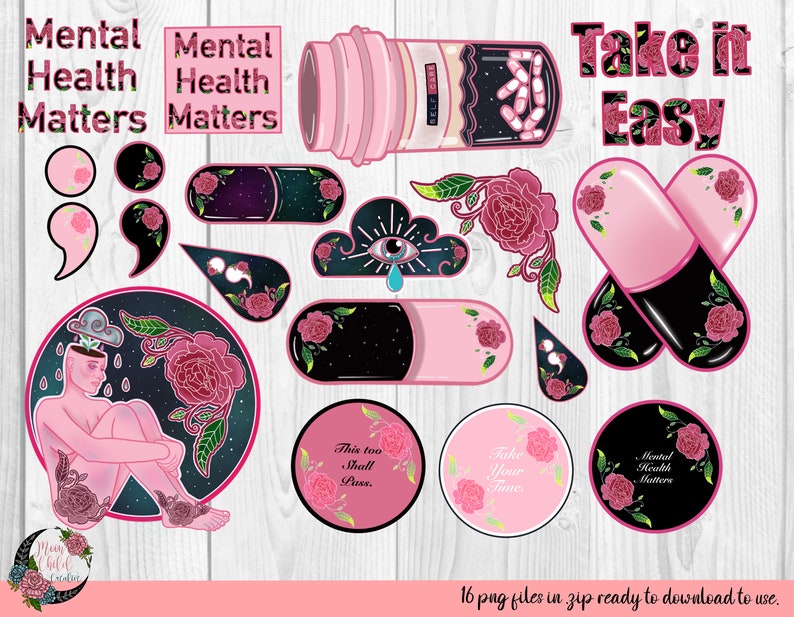 Mental Health Clipart Bundle, Self Care, 300 Dpi Transparent Background ...