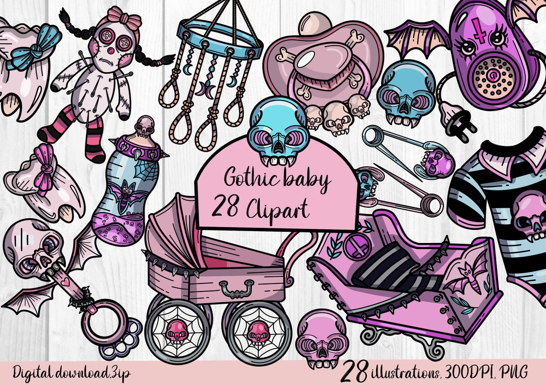 28 Gothic Baby Clipart, Pastel Goth, 300 Dpi Png, Witchcraft Clipart ...