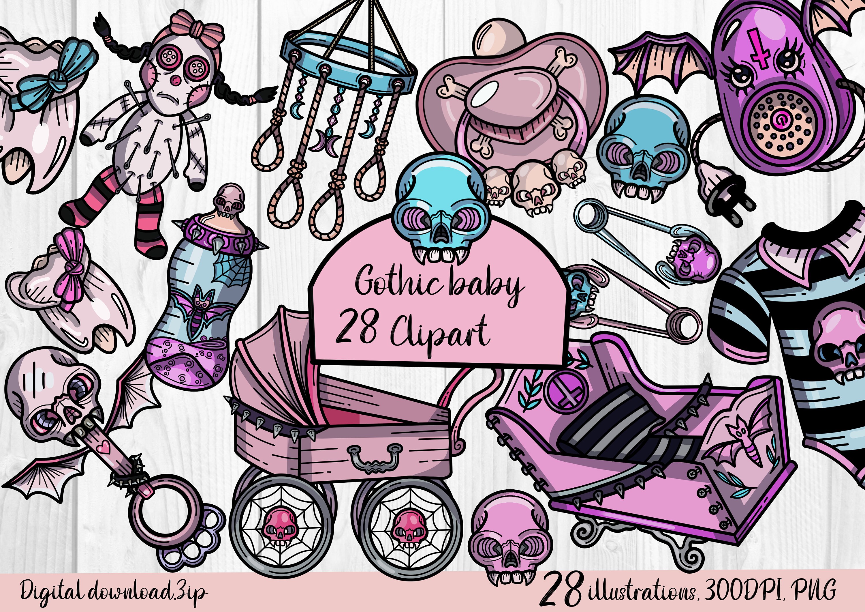 28 Gothic Baby Clipart, Pastel Goth, 300 Dpi Png, Witchcraft Clipart ...