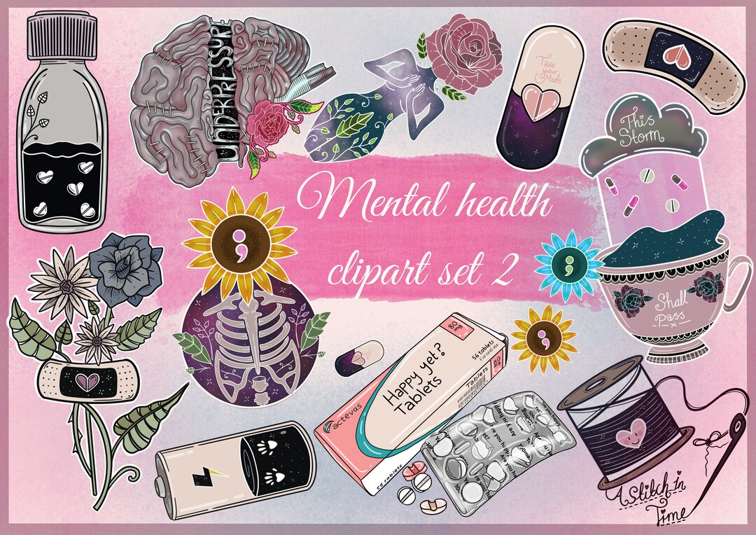 Mental Health Clipart, Self Care, Digital Download, Stickers, Instant ...