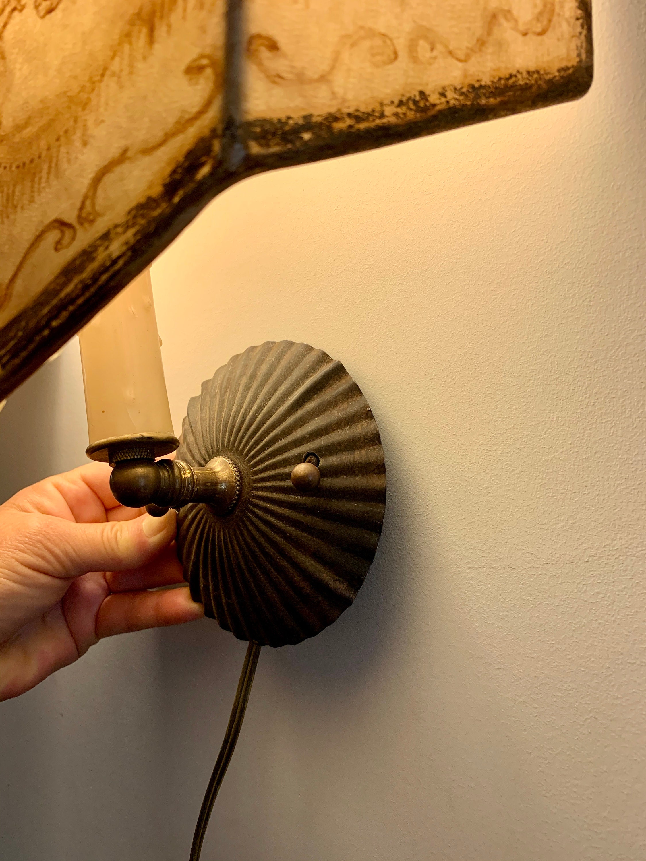 Hand Painted Leather Shield Lamp Shade With Wall Mount Backplate ...