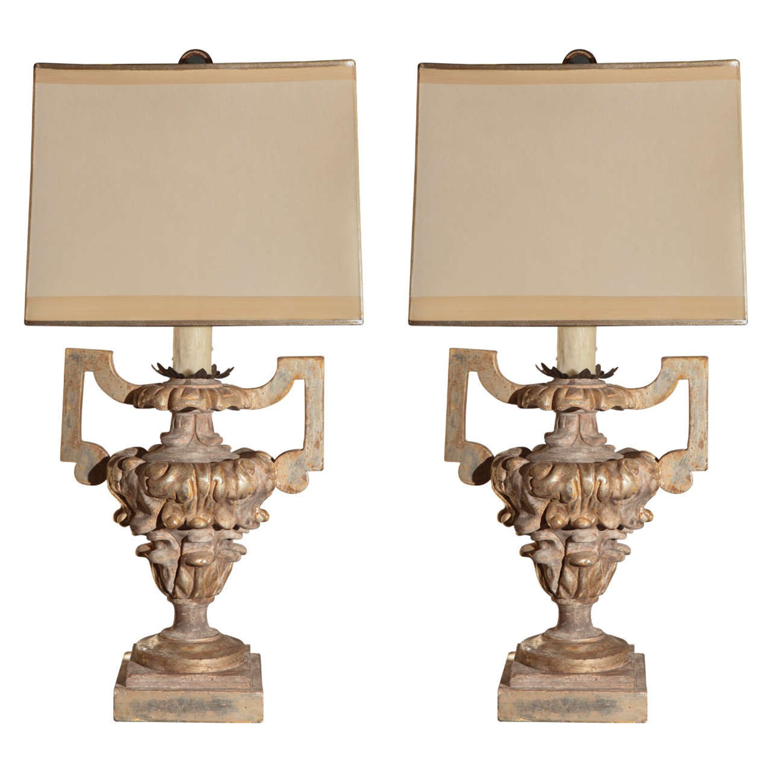 Pair of Carved White Gold Gilded Lamps- Only One Available - Etsy