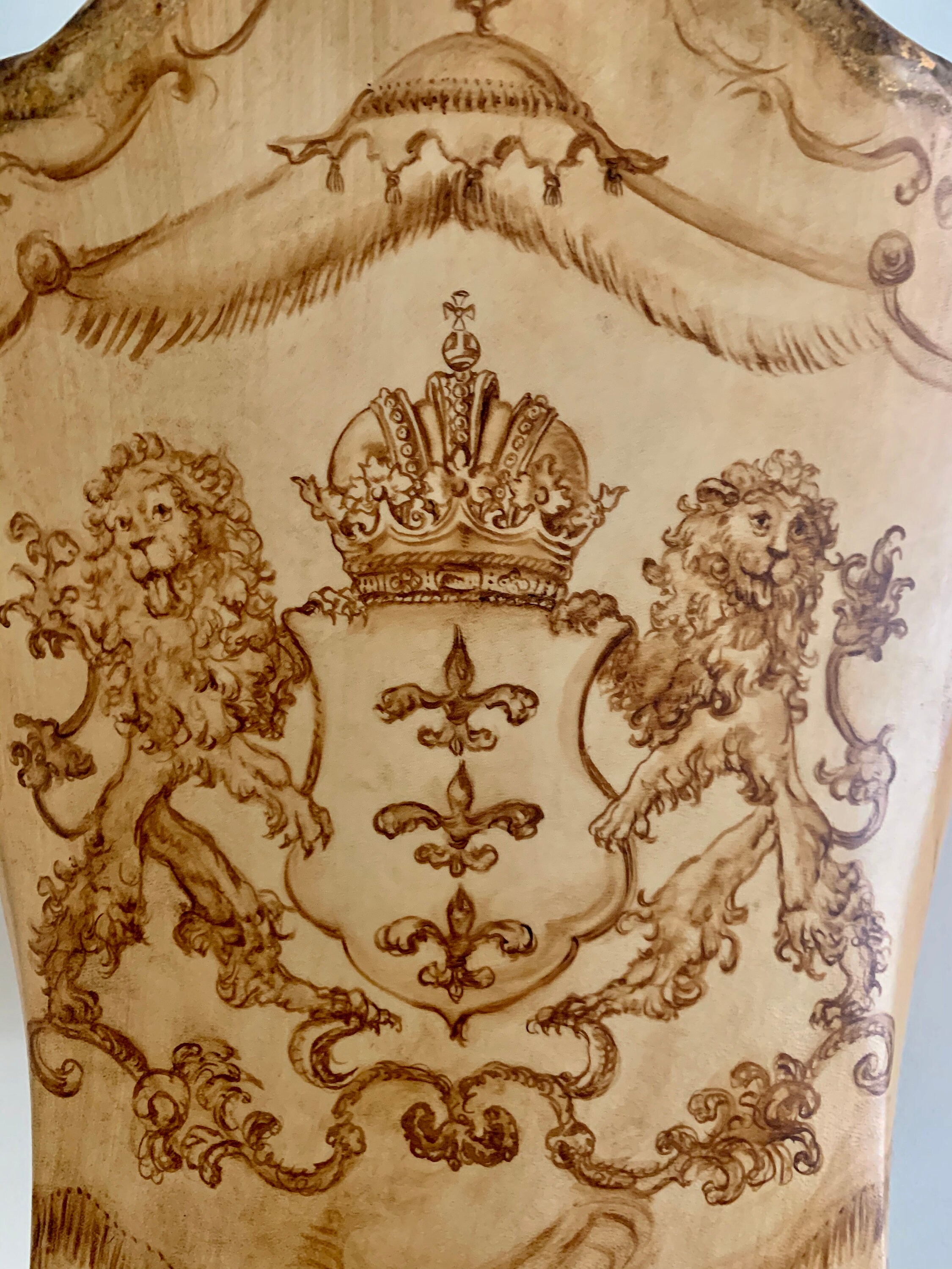 Hand Painted Leather Shield Lamp Shade With Wall Mount Backplate ...