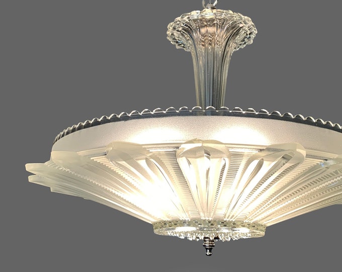 SUNFLOWER Vintage 1930's Art Deco Chandelier Ceiling Light Fixture Frosted Glass Shade Vintage ...