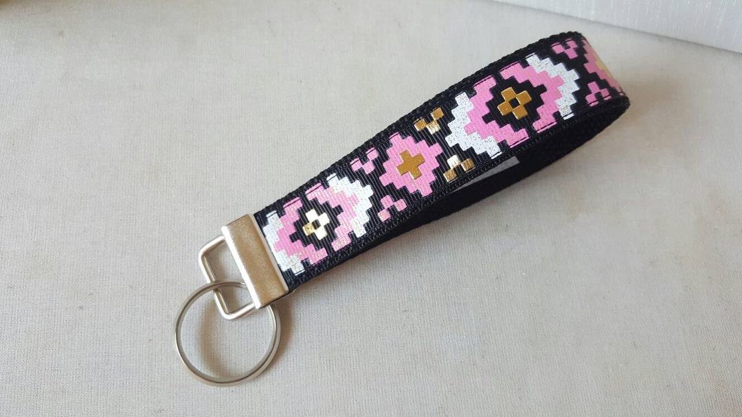 Pink and Gold Tribal Print Key Fob, Aztec Print Key Fob, Key Wrislet ...