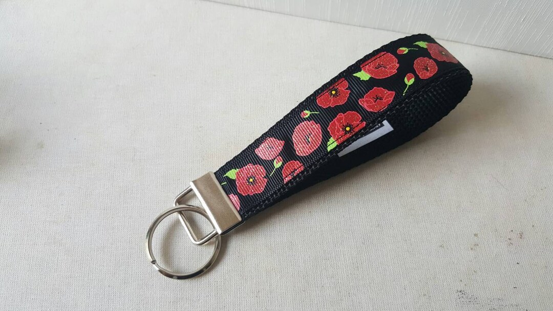 Red and Black Floral Poppies Key Fob Key Chain Floral Key - Etsy