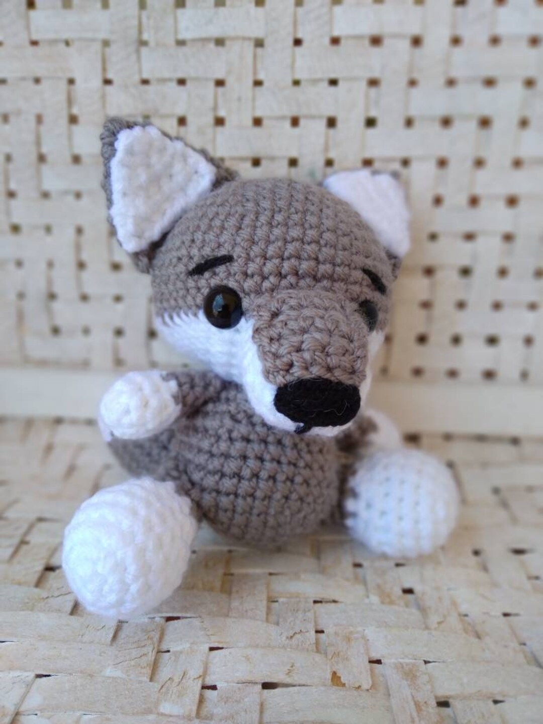 Crocheted Amigurumi Gray Wolf Stuffed Animal Woodland Wolf Stuffed ...