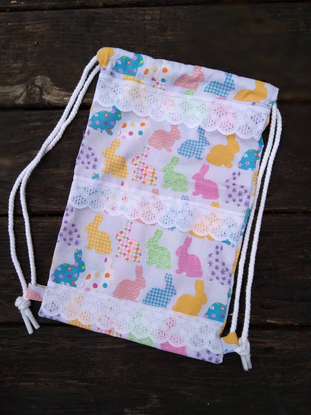 Cotton Fabric and Cotton Rope Child Size Drawstring Backpack Bag ...