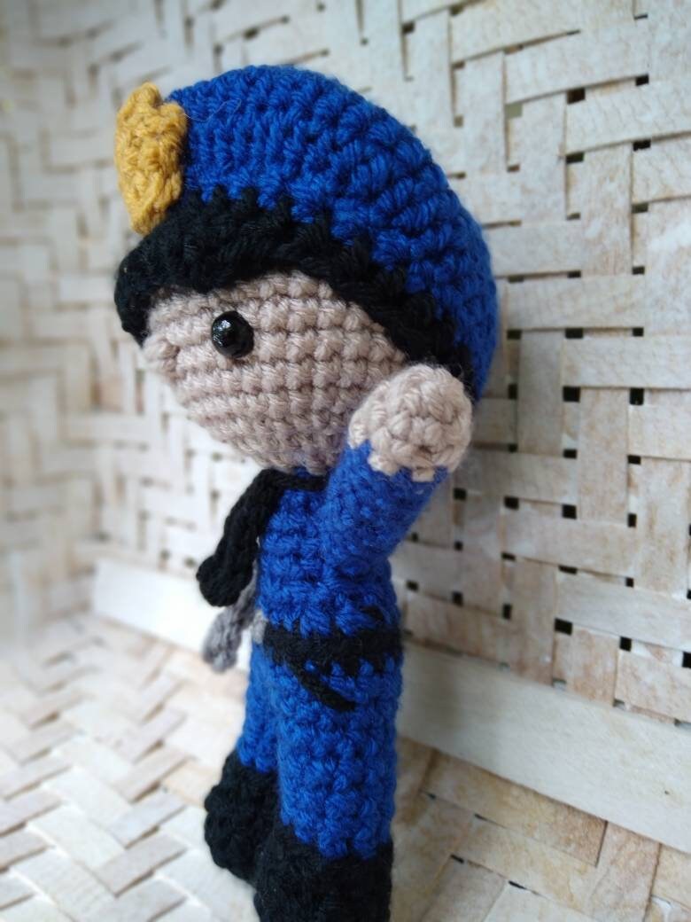 Crocheted Amigurumi Blue Line Law Enforcement Policeman Doll First ...