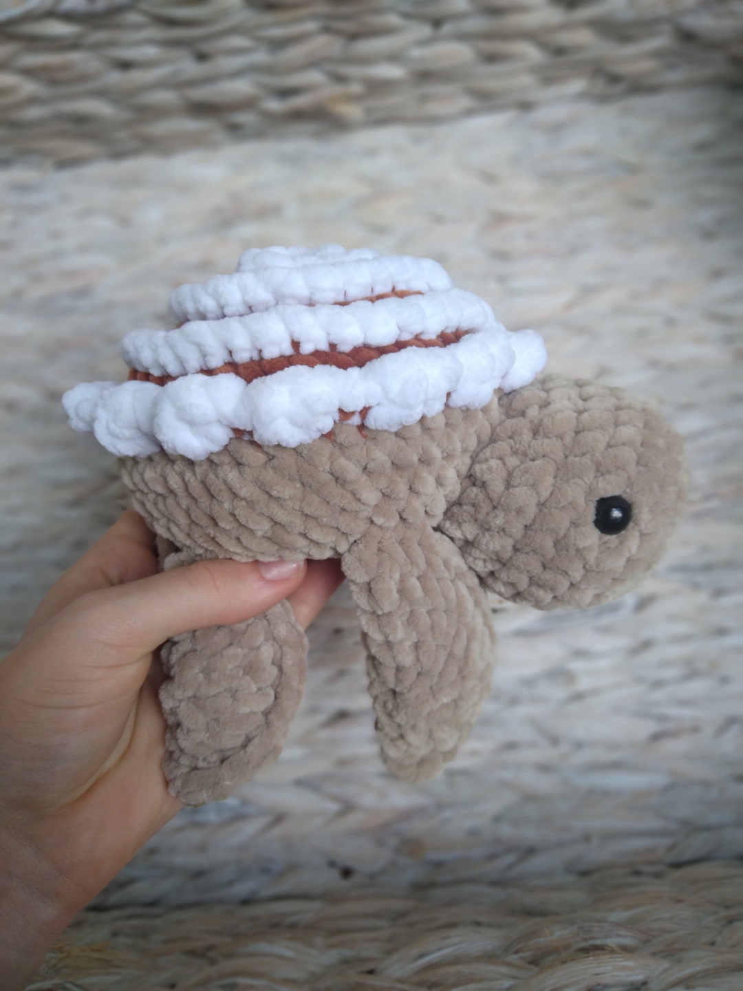 Crocheted Stuffed Animal Cinnamon Roll Shell Turtle Plushie Amigurumi ...