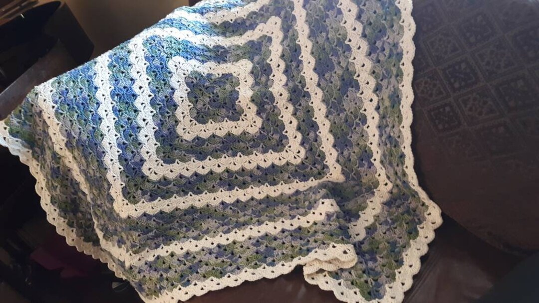 Lavender Cream and Sage Crocheted Afghan Crocheted Shells Lavender ...