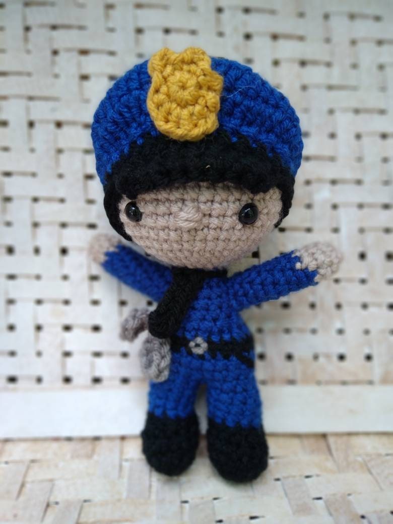 Crocheted Amigurumi Blue Line Law Enforcement Policeman Doll First ...