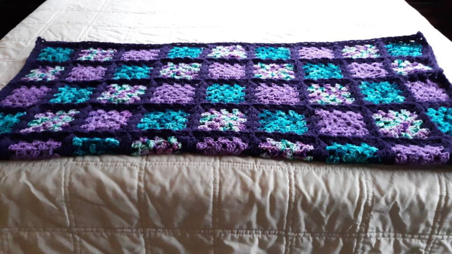 Soft Teal Purple Turquoise Throw Blanket Crocheted Granny Square Throw ...