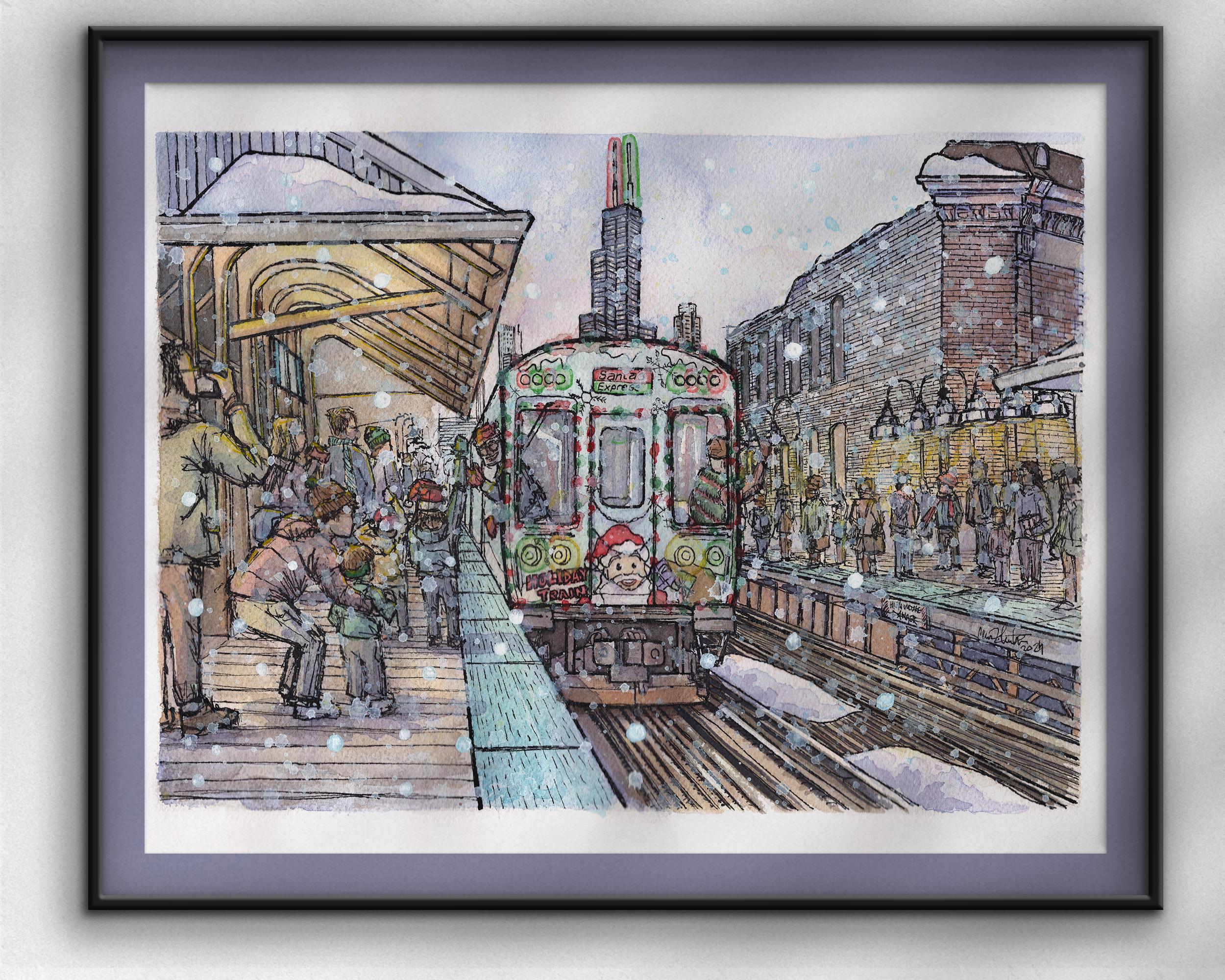 CTA L Holiday Train - Chicago Handpainted Watercolor Painting Print - Etsy
