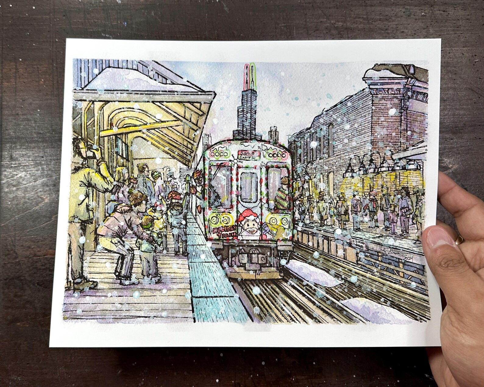 CTA L Holiday Train - Chicago Handpainted Watercolor Painting Print - Etsy