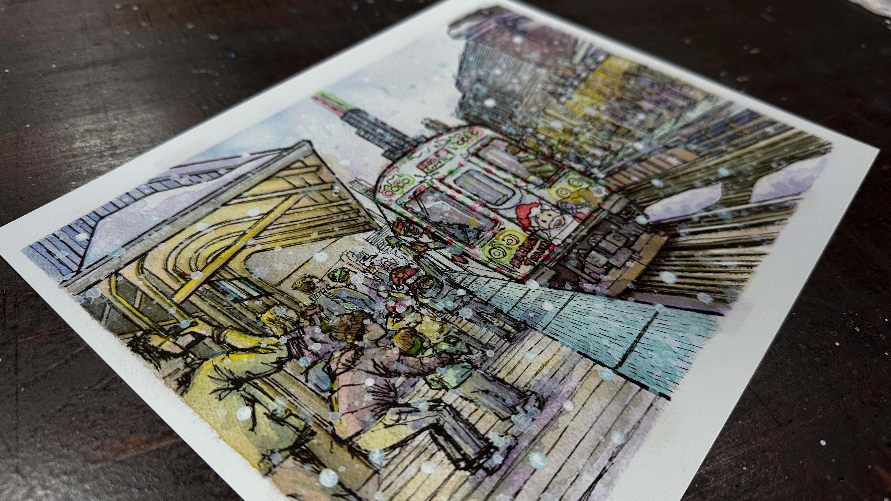 CTA L Holiday Train - Chicago Handpainted Watercolor Painting Print - Etsy