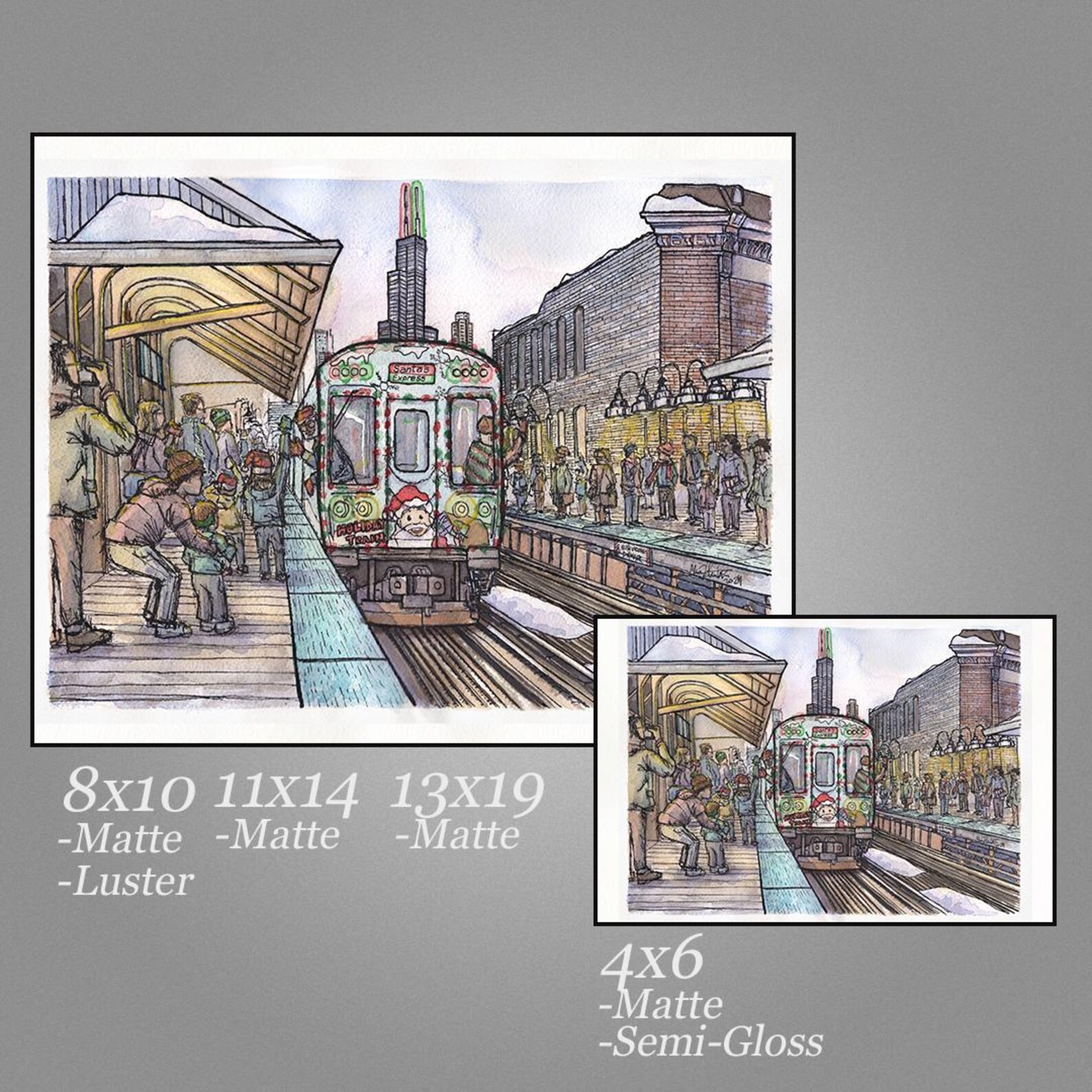 CTA L Holiday Train - Chicago Handpainted Watercolor Painting Print - Etsy