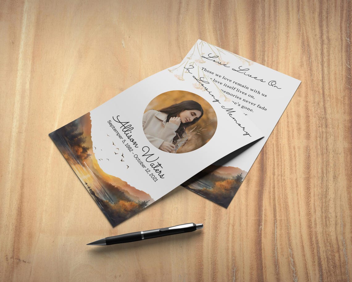 Fall Watercolor Editable Funeral Card Template, Memorial Prayer Card ...