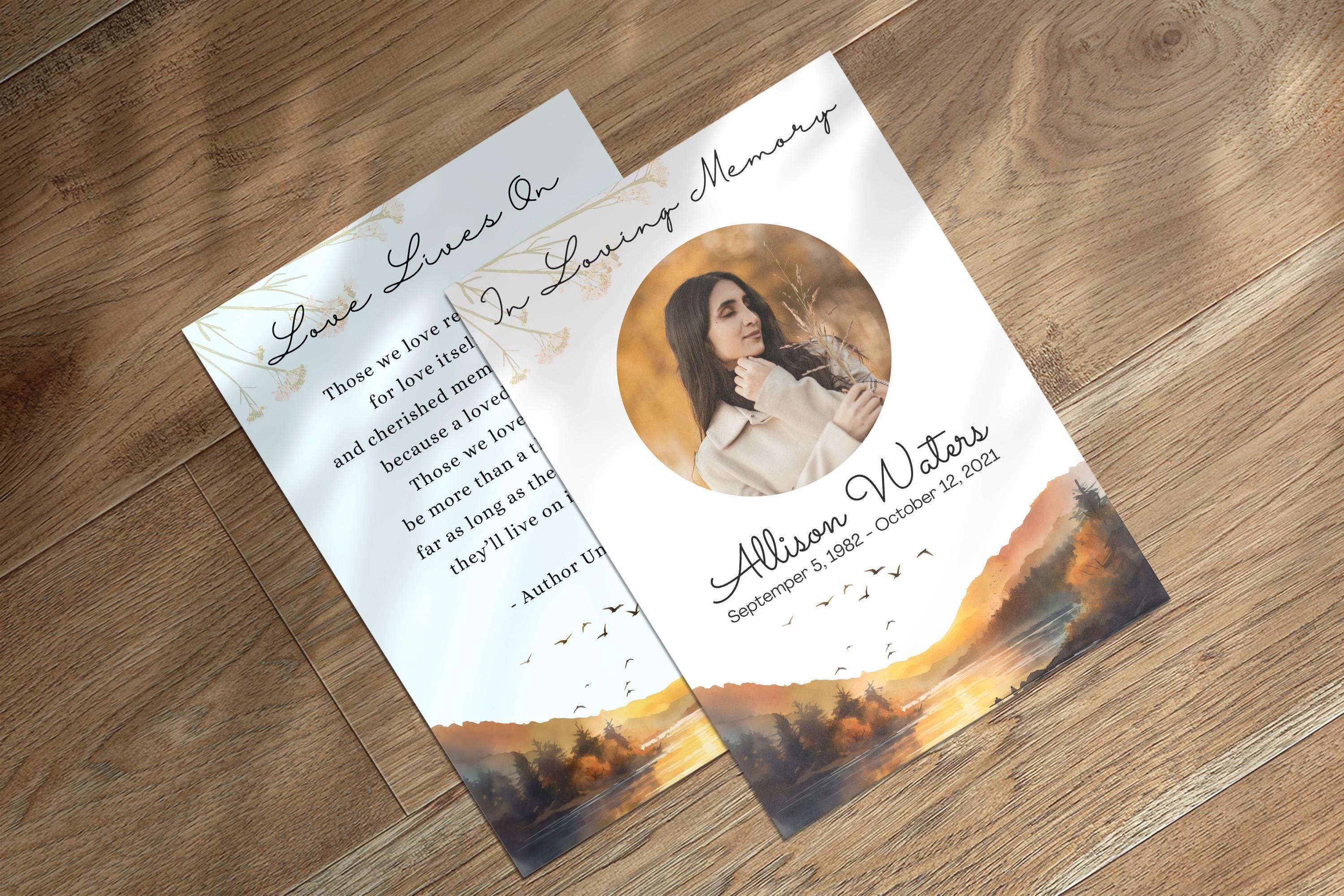 Fall Watercolor Editable Funeral Card Template, Memorial Prayer Card ...