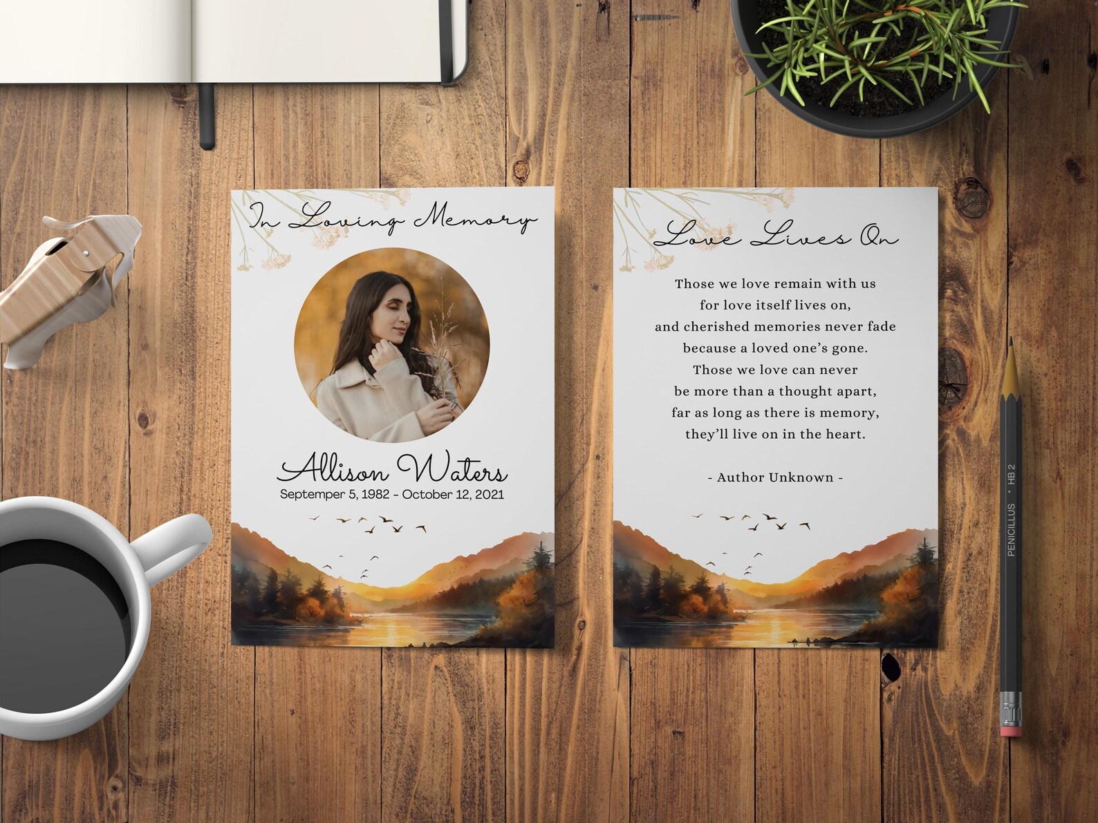 Fall Watercolor Editable Funeral Card Template, Memorial Prayer Card ...